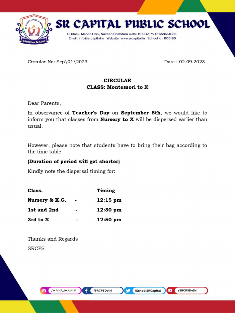 Early Dispersal for Teacher's Day | PDF