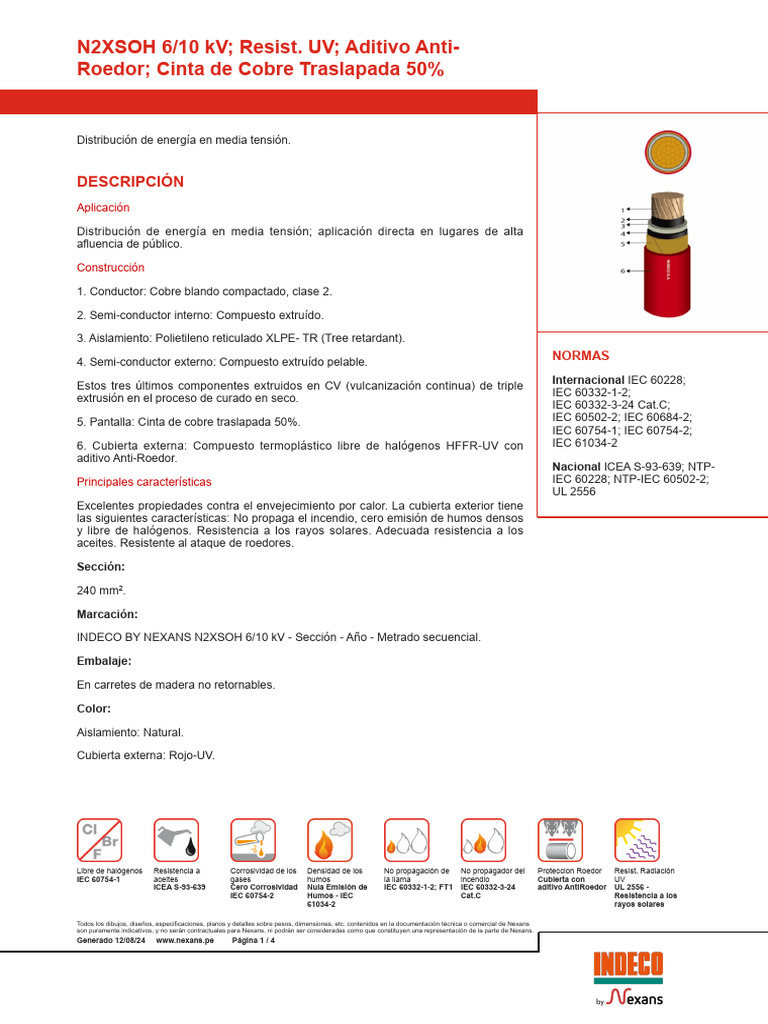 Cable N2XSOH 6/10 kV con UL 2556 | PDF | Aislador (Electricidad ...