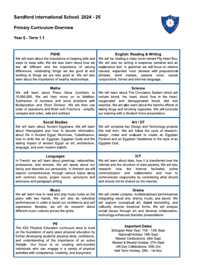 Curriculum Overview - Year 6 | PDF