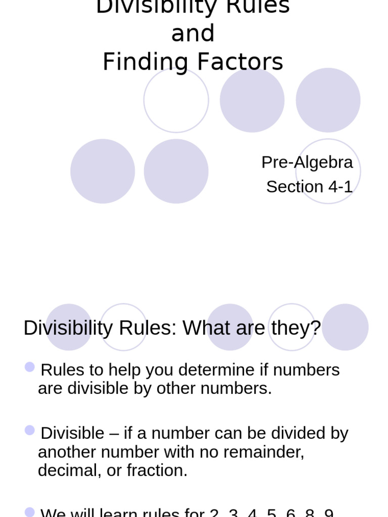 PA 4-1 Divisibility Rules and Factors | PDF | Numbers | Arithmetic