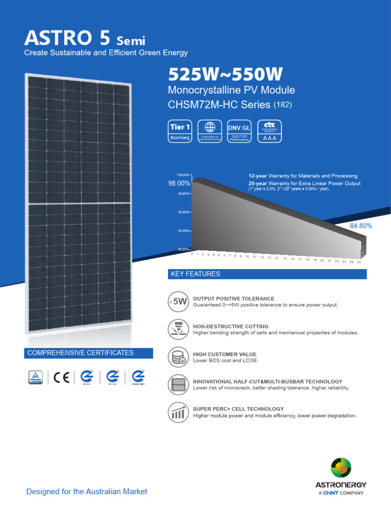 Astronergy 525W-550W Solar Panel Specs | PDF | Solar Panel | Electricity