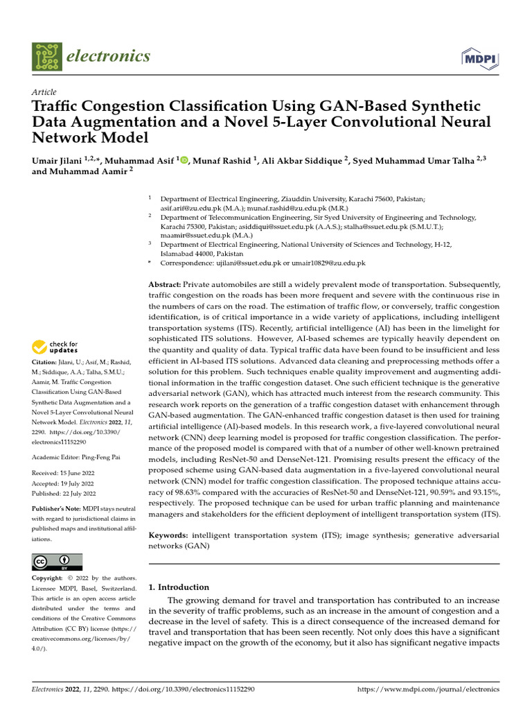 Traffic Congestion Classification Using GAN-Based Synthetic Data Augmentation and A Novel 5 ...