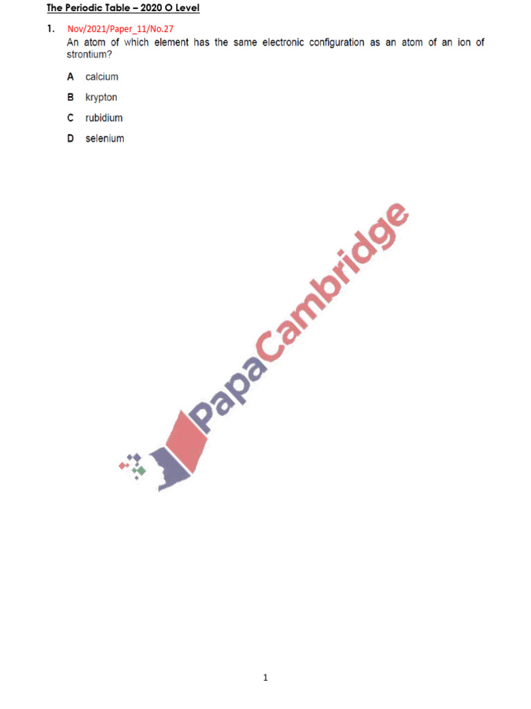 2020 The Periodic Table O Level 5070 | PDF