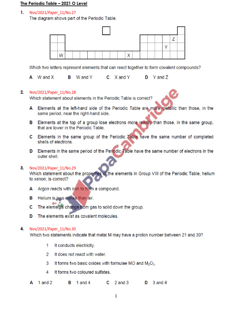 2021-The-Periodic-Table-O-Level-5070 | PDF