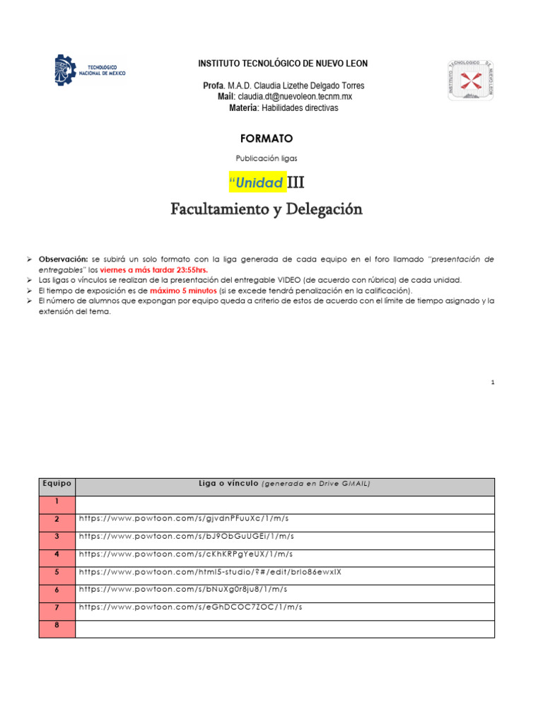 unidad 3- Formato Ligas - presentación entregables | PDF
