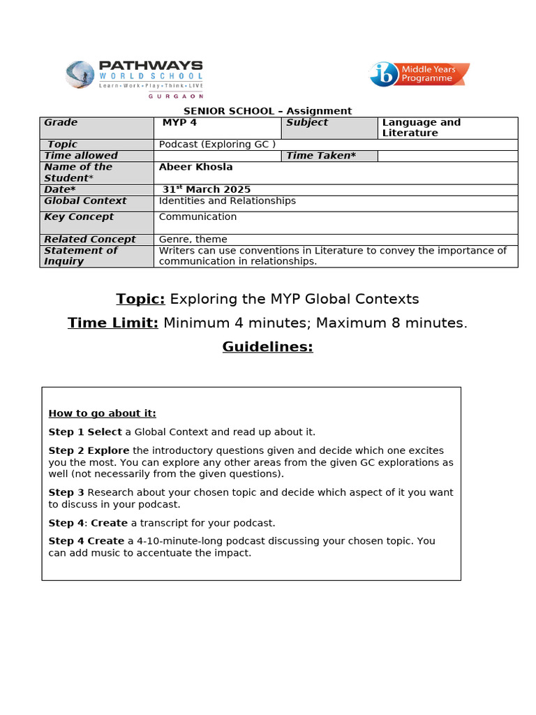 MYP4 Podcast Activity&Task sheet | PDF | Science | Creativity