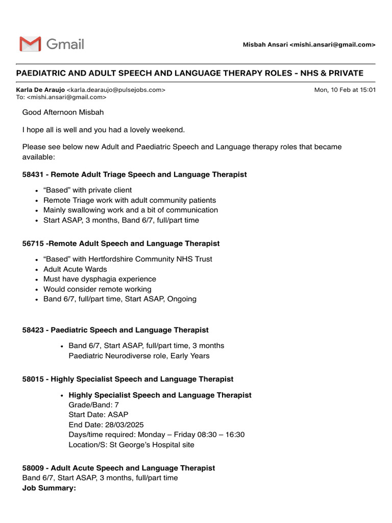 Adult and Paediatric Speech Therapy Roles | PDF | Psychotherapy | Hospital
