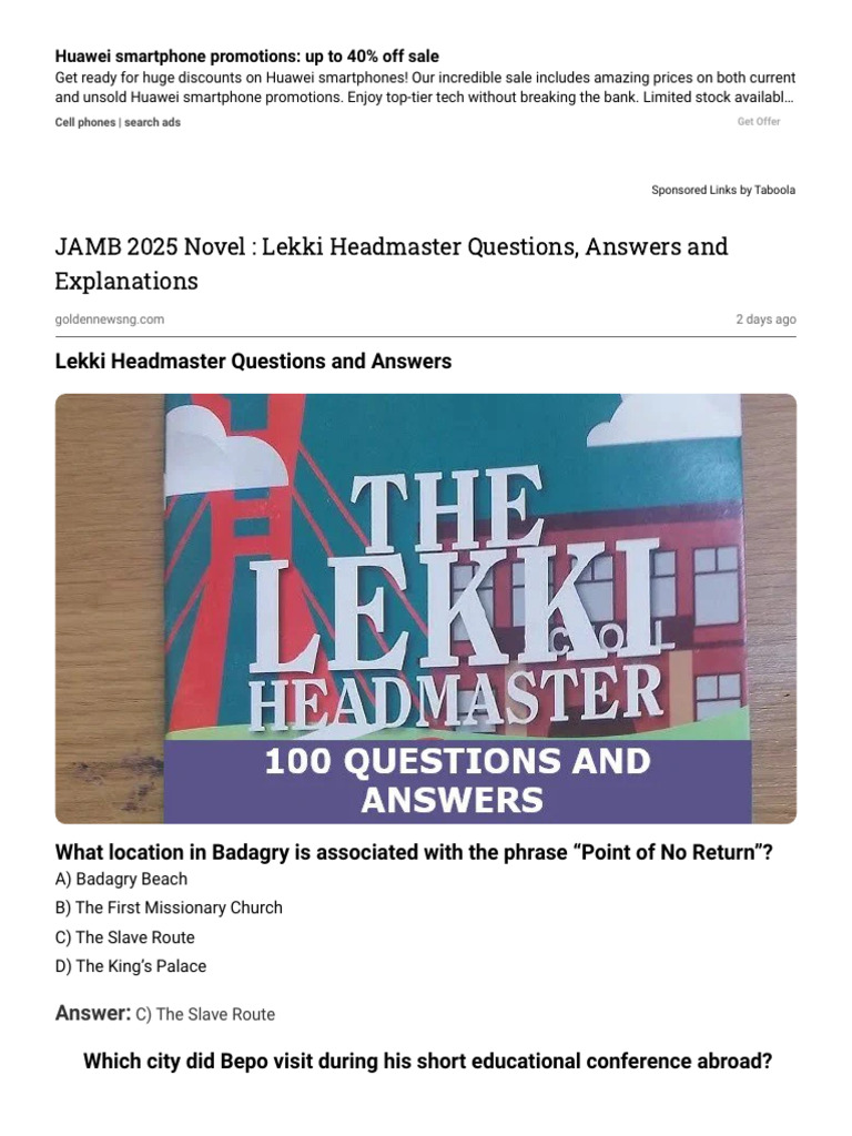 JAMB 2025 Novel _ Lekki Headmaster Questions, Answers and Explan | PDF ...
