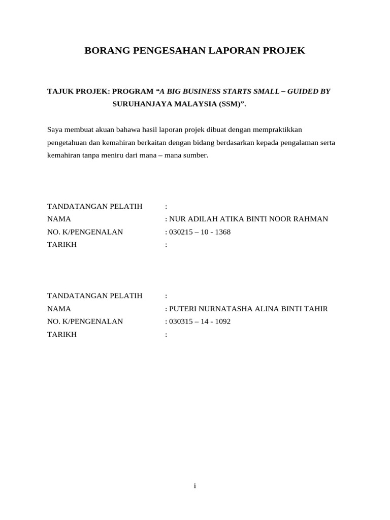 Borang Pengesahan Laporan Projek - Fyp | PDF