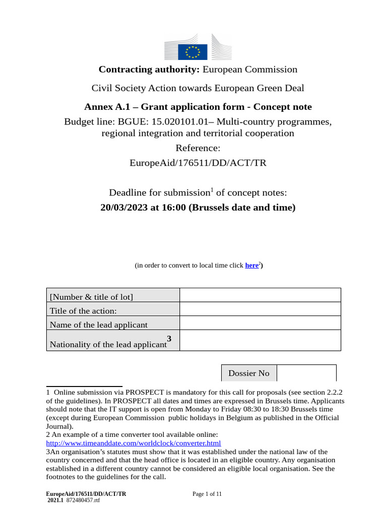 Annex A1. Grant Application Form-Concept Note Res (En) | PDF | European Union