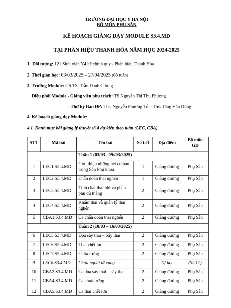 S3.4 lịch giảng phân hiệu Thanh Hoá (Final) | PDF