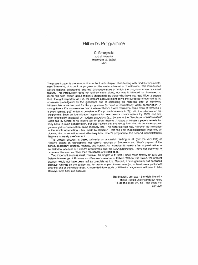 Hilbert's Program 2 | PDF