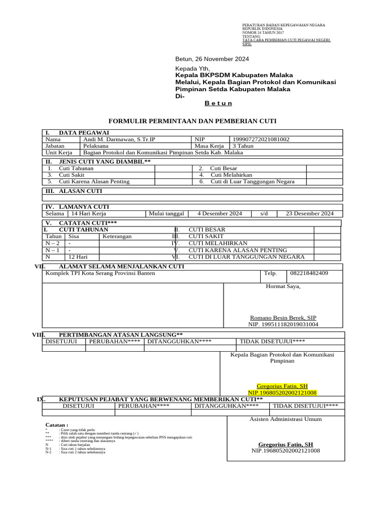 SURAT CUTI PEGAWAI RRT | PDF