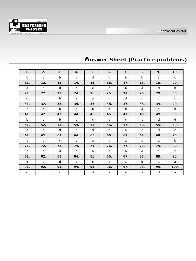 Mathematics In Physics-Answersheet | PDF