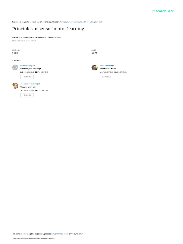 Principles of Sensorimotor Learning | PDF | Perception | Cerebellum