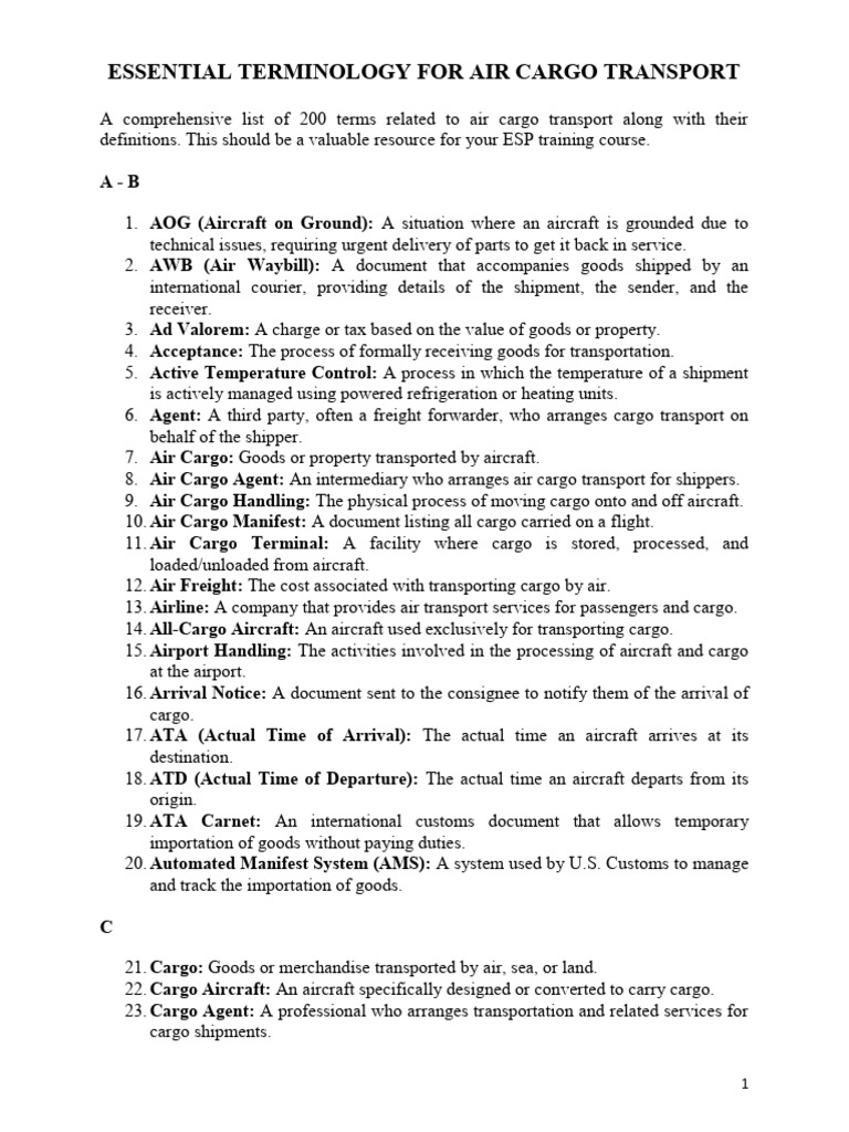 Air Cargo Terminology Guide | PDF | Cargo | Supply Chain Management