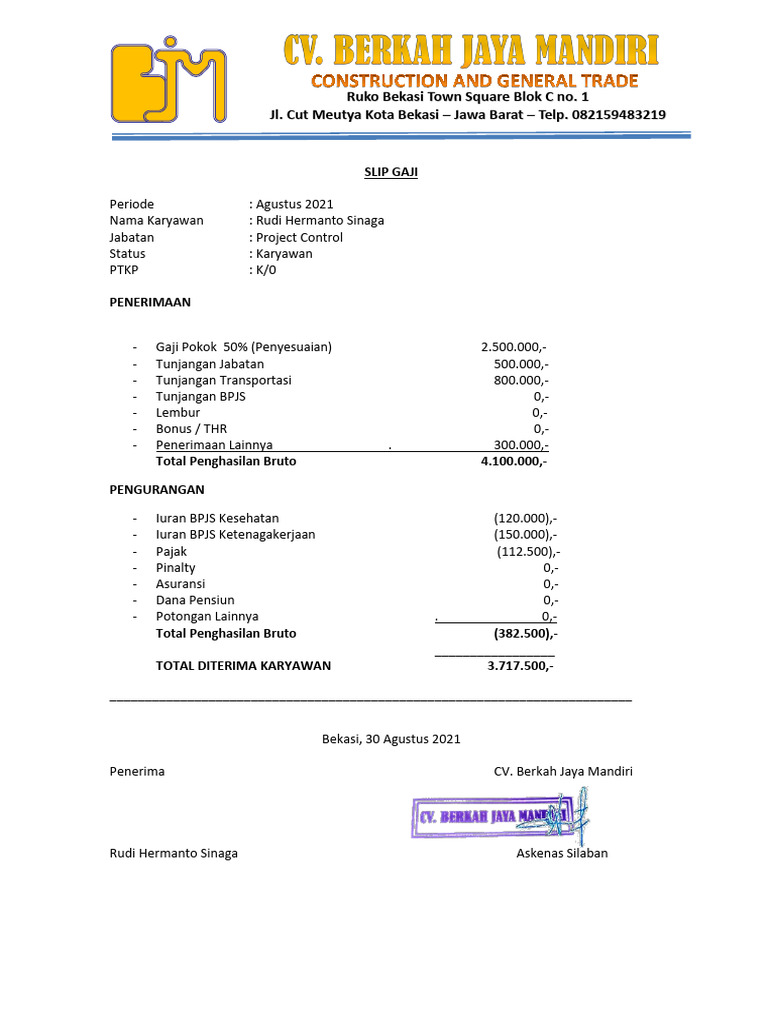 Slip Gaji Rudi Hermanto-Agustus21 | PDF