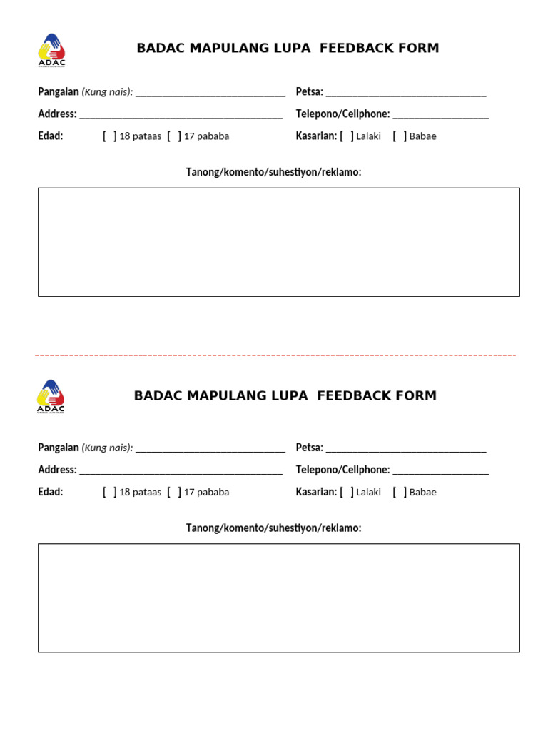 BADAC FORM - Feedback Form | PDF