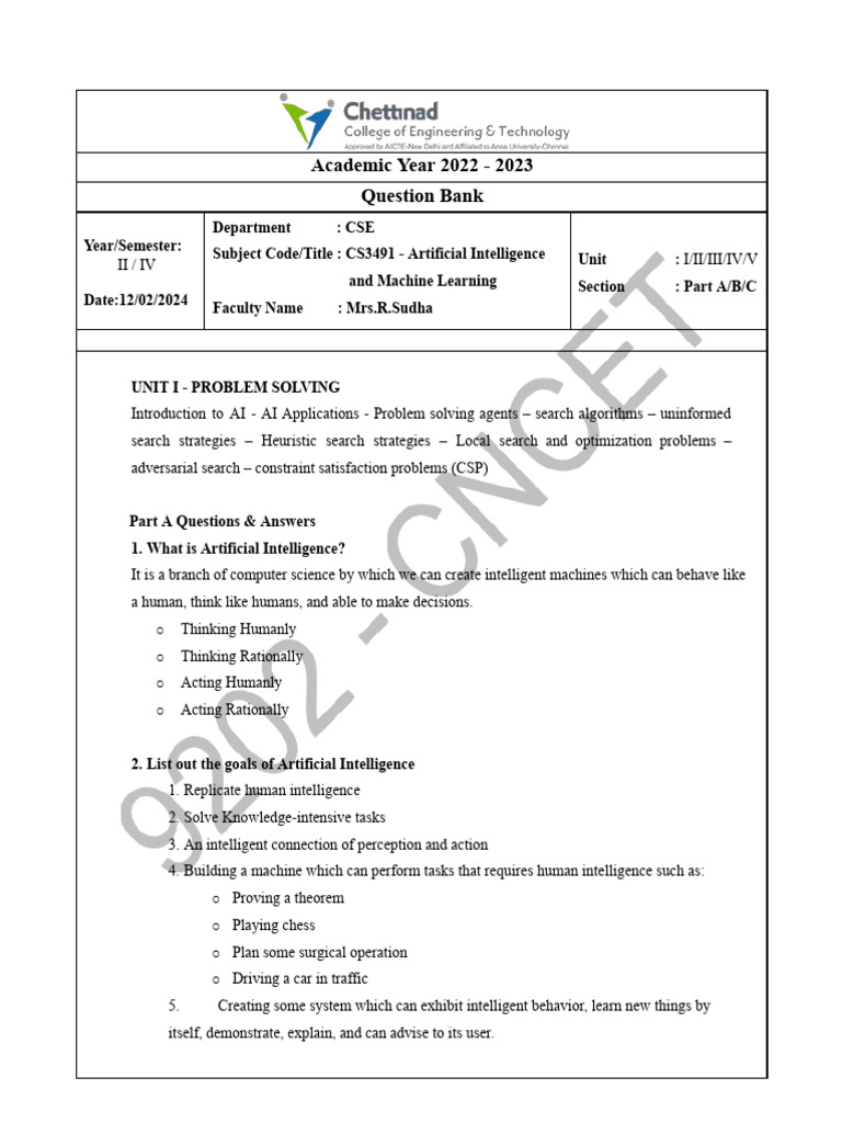 9 AIML Question Bank Updated 5 Units | PDF | Bayesian Network | Support ...