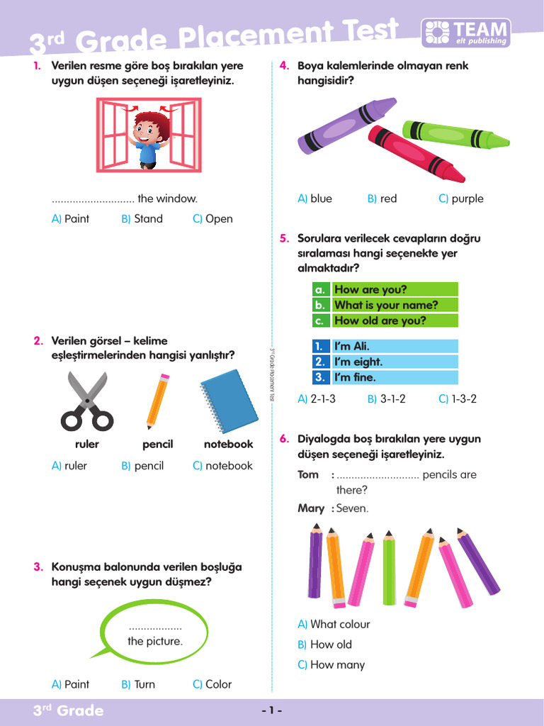 Team Elt 3RD Grade Placement Test | PDF