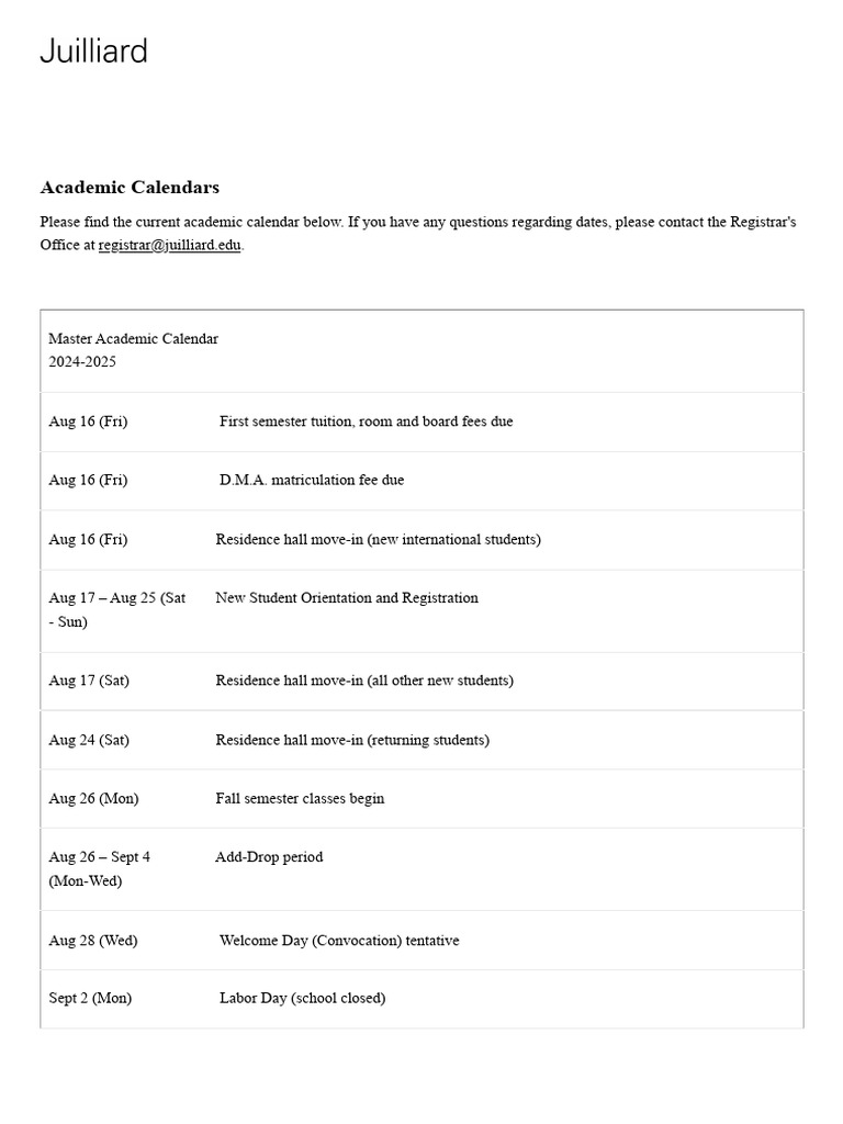 Juilliard Academic Calendar 2024-2025 | PDF | Academic Term | Higher ...
