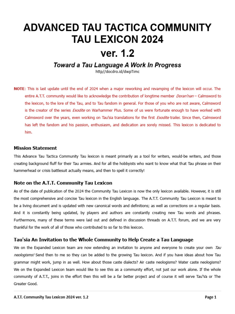 A.T.T. Community Tau Lexicon 2024 Ver. 1.2 | PDF