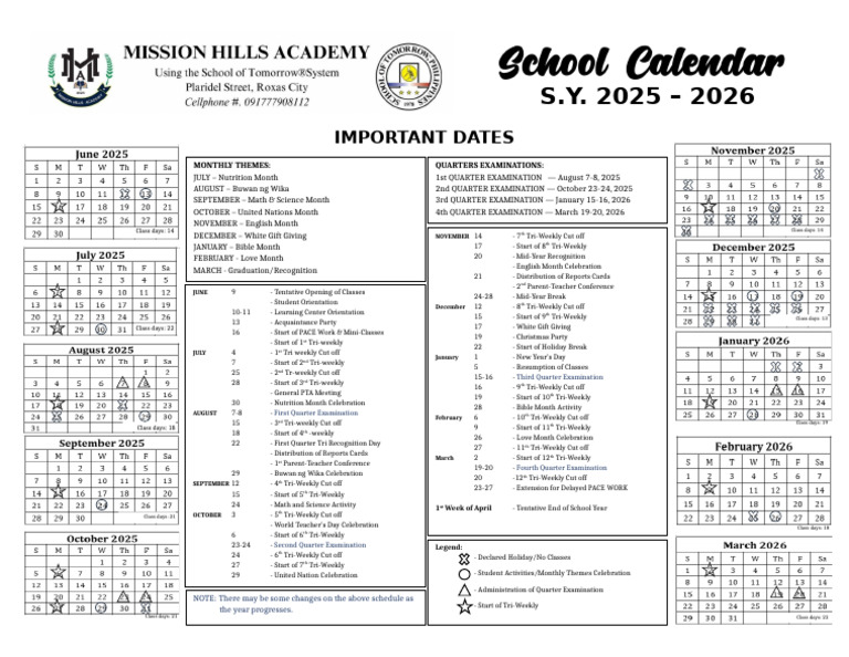 SY 2025-2026 School Calendar | PDF