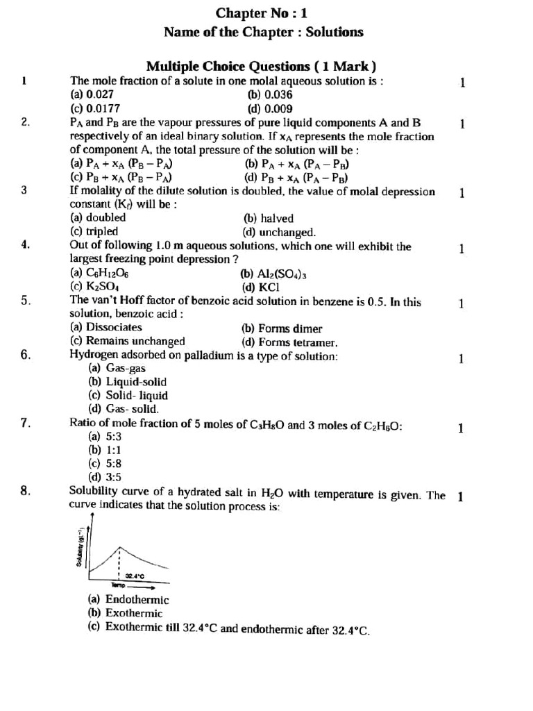 Hots Questions For Solution - 1 | PDF | Chemistry | Physical Chemistry