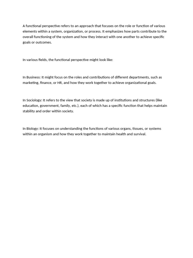 Understanding the Functional Perspective | PDF