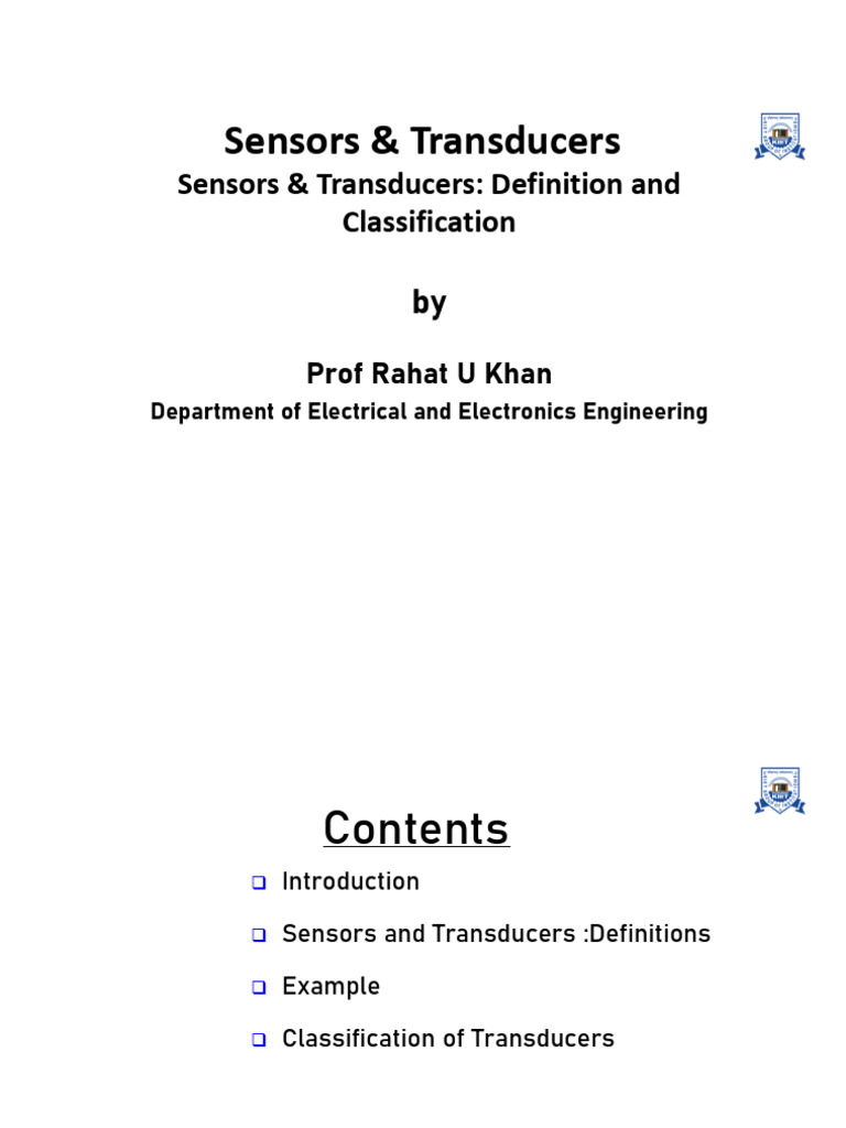 Unit - 1 Sensors - Instruments - Definition, Classification of Transducers - Rahat - PPT22 | PDF ...