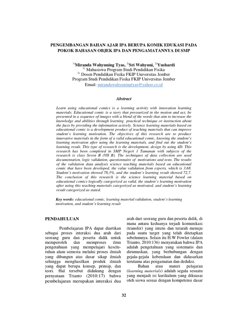 ID Pengembangan Bahan Ajar Ipa Berupa Komik | PDF