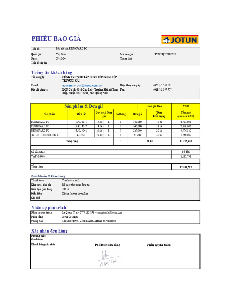 Jotun Quotation - PENGUARD FC - 28.10.2024 | PDF