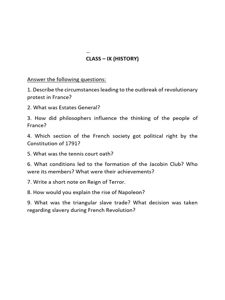 French Revolution. Worksheet Revision Paper | PDF | French Revolution ...