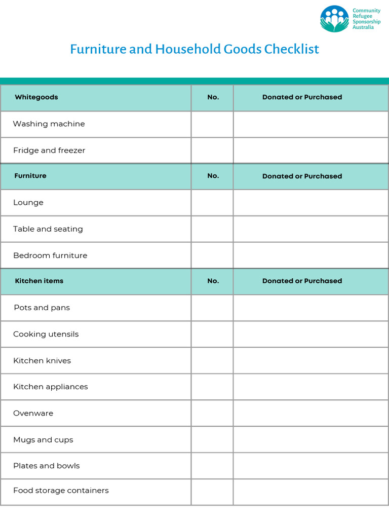 Essential Household Goods Checklist | PDF