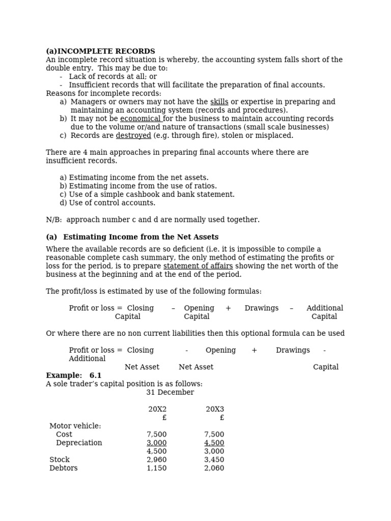 INCOMPLETE RECORDS CURRENT | PDF | Debits And Credits | Revenue