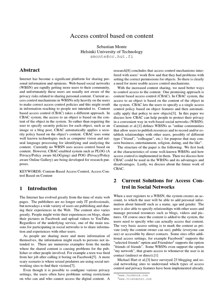 Content-Based Access Control in WBSNs | PDF | Privacy | Access Control