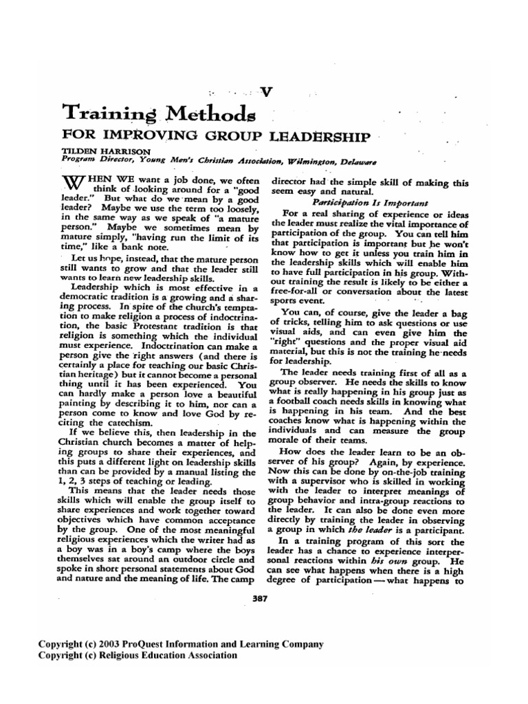 Training Methods For Improving Group Leadership | PDF