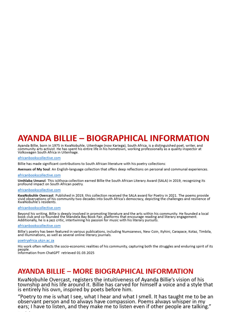 Hena011.25 Poetry Ayanda Billie Buyile PDF | PDF | South Africa ...