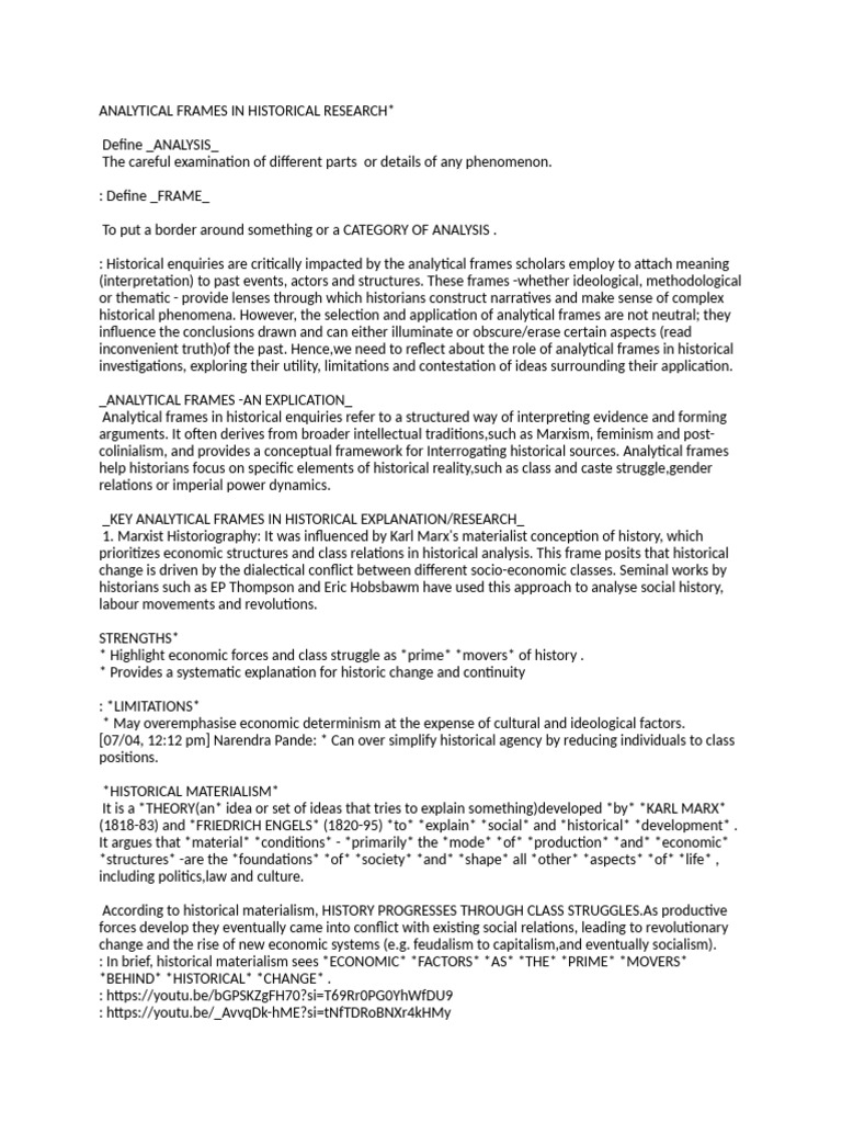Analytical Frames in Historical Research | PDF | Marxism | Liberal Arts ...