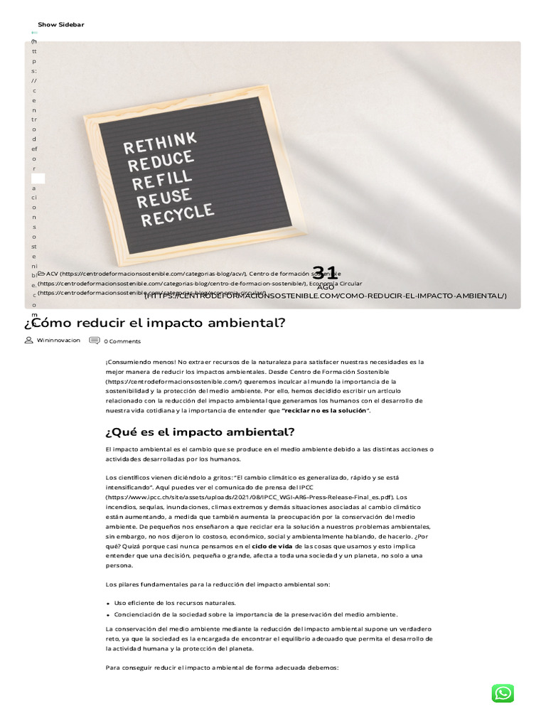 ¿Cómo Reducir El Impacto Ambiental - Centro de Formación Sostenible | PDF | Evaluación del ciclo ...