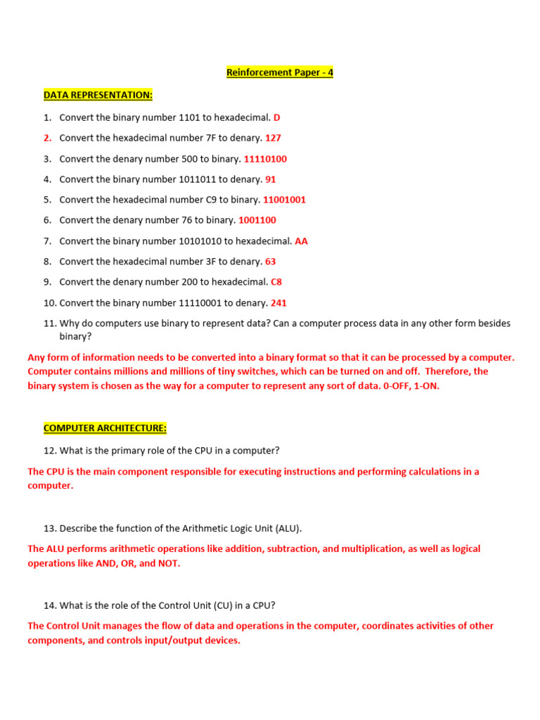 Reinforcement Paper-Final - Answer Key 1 For Cei Igcse Computer Science | PDF | Computer Data ...