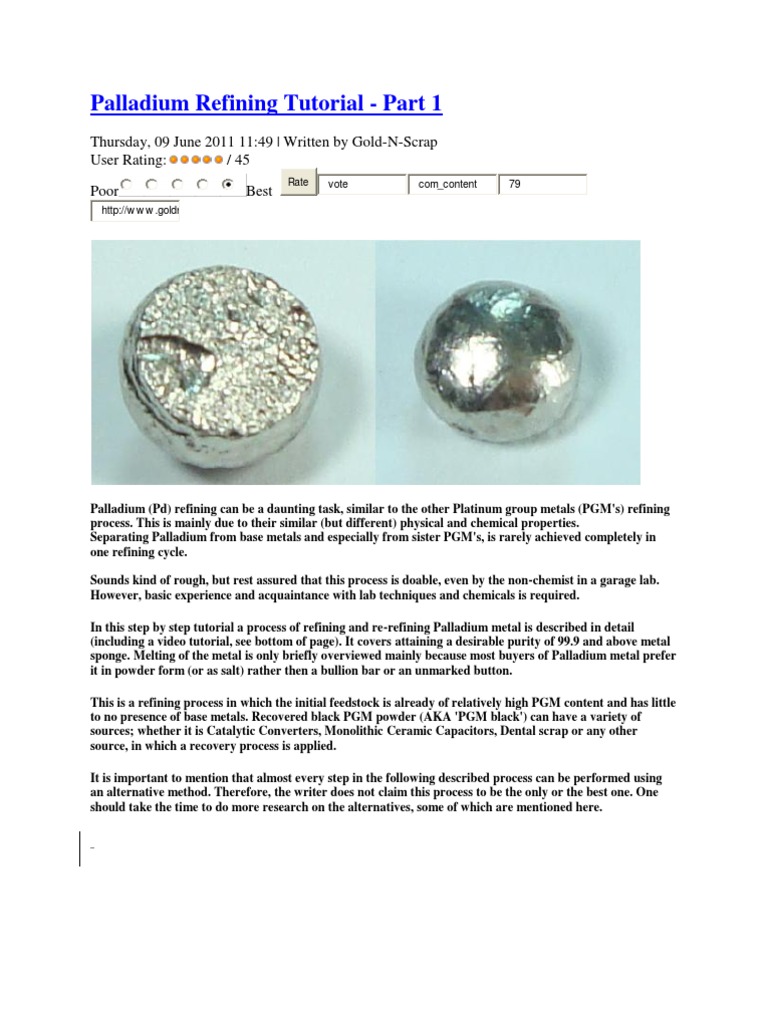 Palladium Refining Process Explained | PDF | Palladium | Chlorine