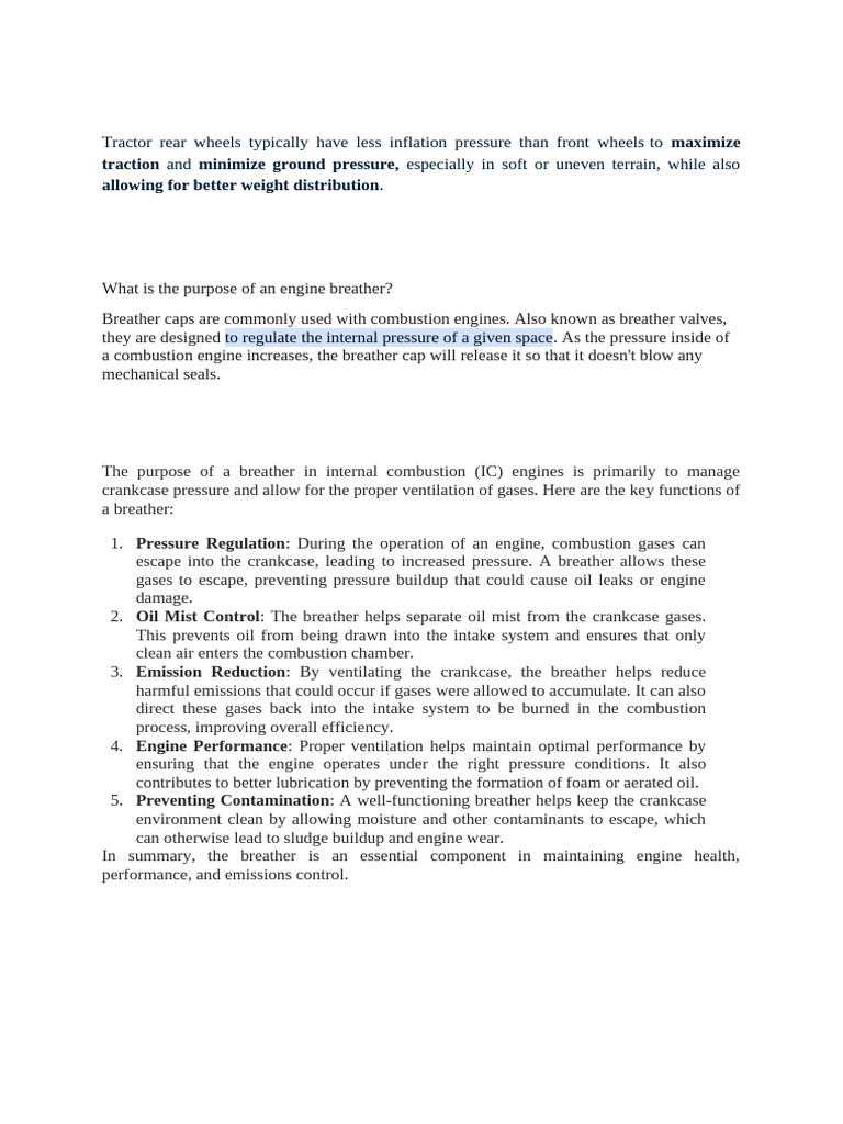 Tractor rear wheels typically have less inflation pressure than front ...