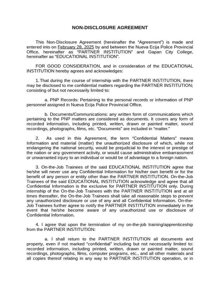 NON DISCLOSURE AGREEMENT For GCC | PDF | Classified Information | Non ...