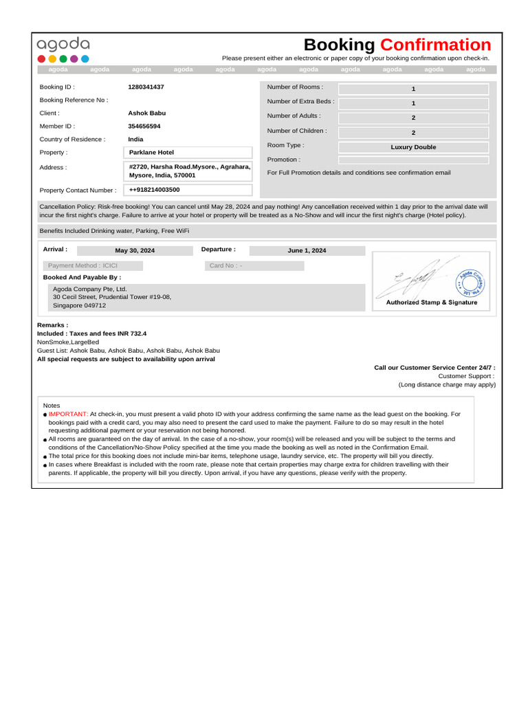 Confirmation For Booking ID # 1280341437 | PDF | Credit Card | Payments