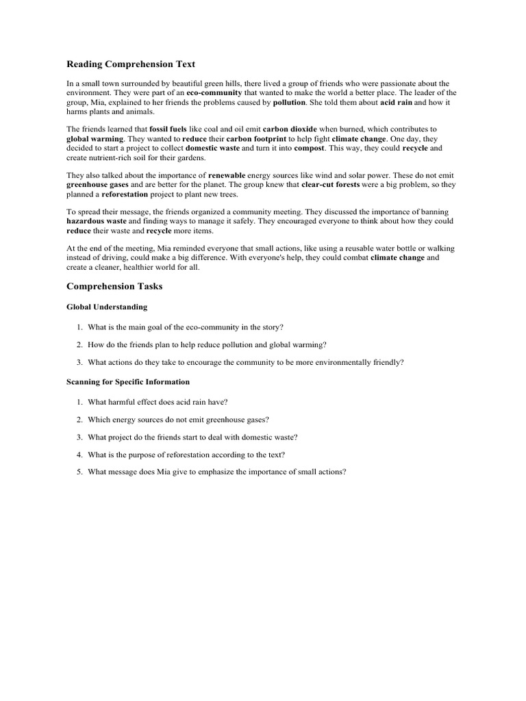 Reading Comprehension Text | PDF