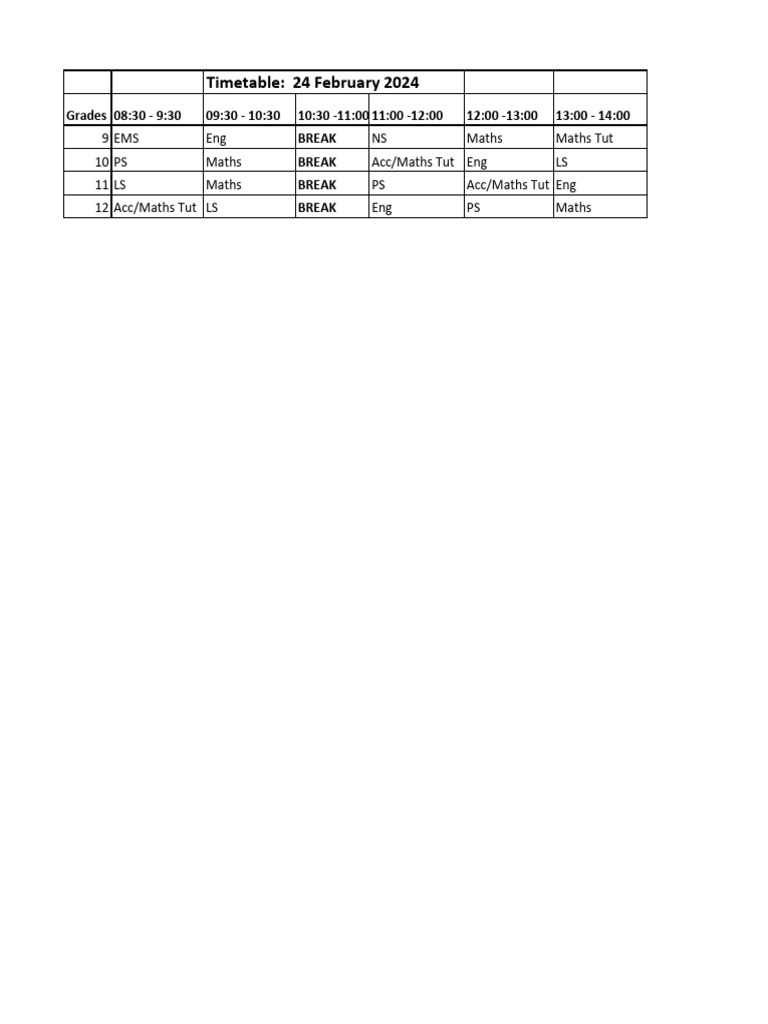 24 Feb Timetable | PDF
