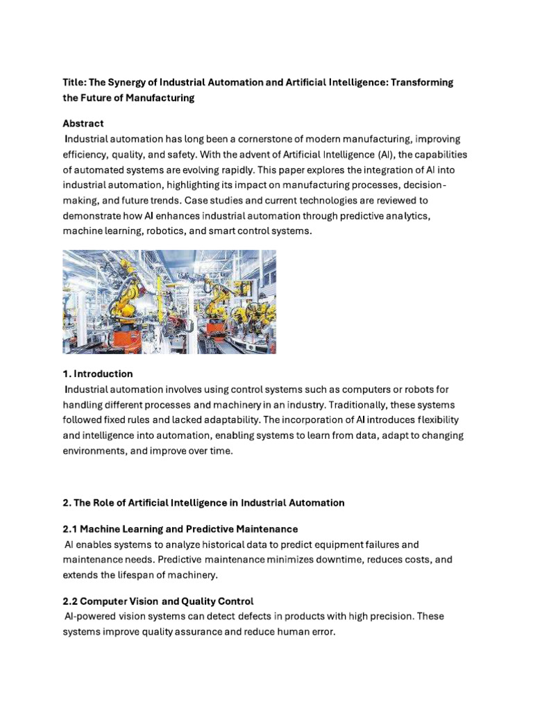 The Future of Industry Merging Industrial Automation With Artificial ...