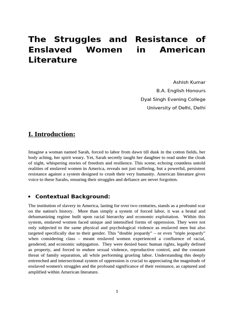 The Struggles and Resistance of Enslaved Women in American Literature ...