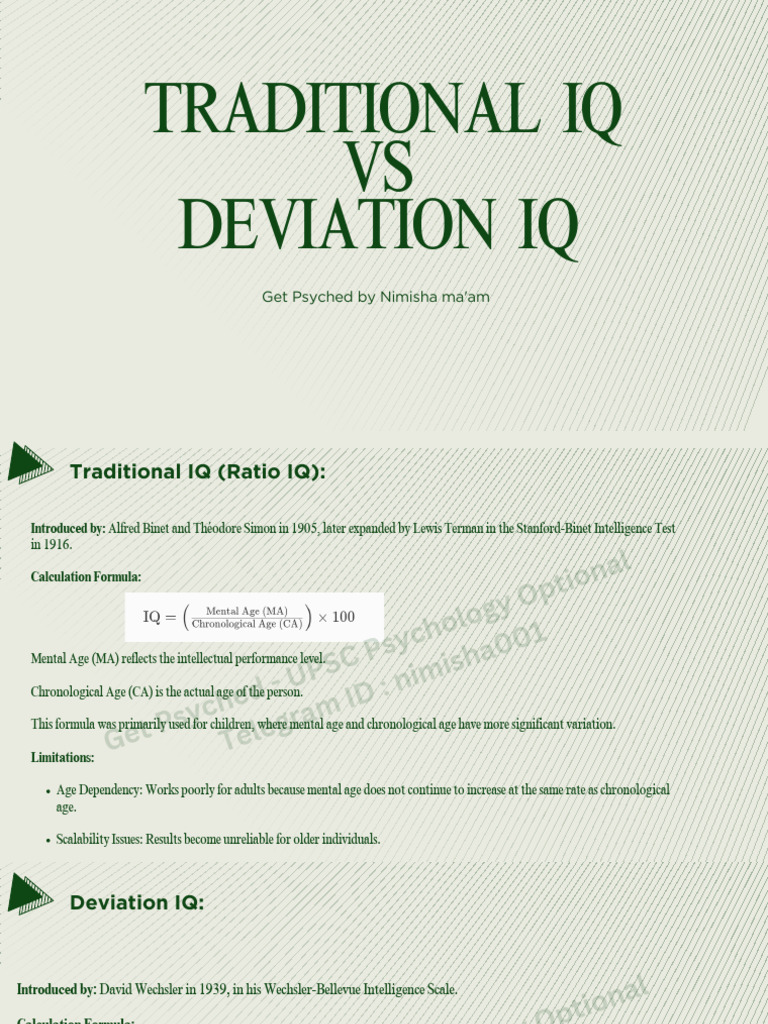 Traditional IQ Vs Deviation IQ | PDF | Psychology | Intelligence Quotient